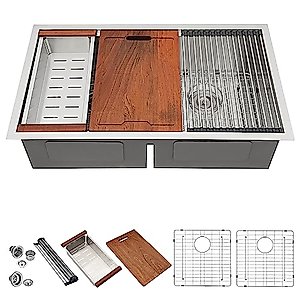 30 Undermount Sink Double Bowl - Lordear 30 Inch Kitchen Sink Ledge Workstation Double Bowl 50/50 Low Divide 16 Gauge Stainless Steel Undermount Kitchen Sink