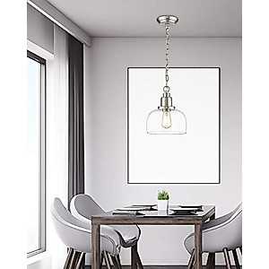 EAPUDUN Modern Farmhouse Pendant Light, 1-Light Industrial Hanging Light Fixture 9.3-inch, Brushed Nickel Finish with Clear Glass Shade, PDA1127-BNK