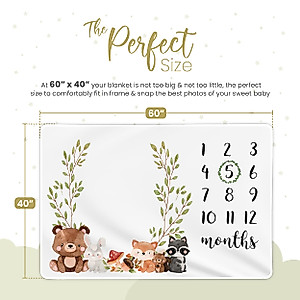 Paishanas Baby Monthly Milestone Blanket Boy or Girl Woodlands Baby Milestone Blanket Premium Fleece Monthly Baby Milestone Large Size Milestone Blanket for Baby Boy Baby Photo Blanket