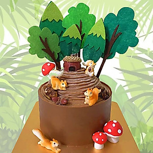 GallaRato 15 PCS Woodland Animals Party Supplies Squirrel cake topper Woodland Animals Cake Decoration Woodland Baby Shower Decorations