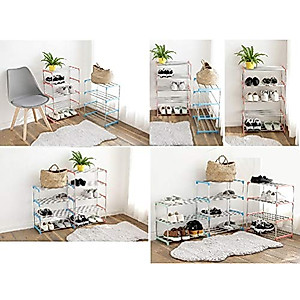 Diligencer Sturdy Plastic Stainless Steel Stackable Assembly Shoe Rack for Home Wall Entryway Over Door Closets Organizer Shoes Rack Ms Men Kids （Pink/Green/Blue）