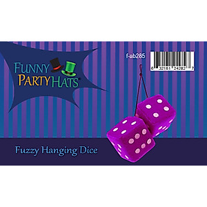 Funny Party Hats Purple Fuzzy Dice - Hanging Car Mirror Dice - 50's Retro Dice