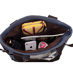 KAUKKO Women Canvas Handbag Shoulder Bag Cat Big Tote Bag