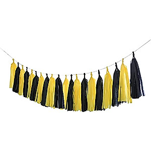 Hellensp 20 PCS Honey Bee Banner Party Decorations,Yellow Black Tissue Tassels for Bee Day Party Batman Birthday Graduation Bumble Bee Baby Shower