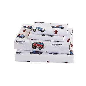 Comforter Set for Kids Heroes Fire Fighter Fire Trucks Police Car Ambulance Paramedic Navy Blue Red White Light Blue Grey Green New (Full)