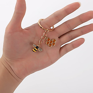 Bee Keychain - 1 Set Honey Crystal Key Ring Yellow Decor for Bag Decor Car Supplies,Rhinestone Decorations for Bag Accessories Gift to Women Girls
