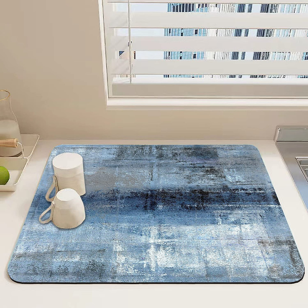 LHAIFA Coffee Mat Teal Wood Texture Abstract Art Coffee Bar Accessories 24 x 16 Inch Hide Stain Non-Slip Rubber Backed Absorbent Dish Drying Mat for Kitchen Counter Bar Mat Espresso Accessories