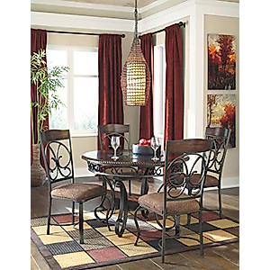 Signature Design by Ashley Glambrey Old World 45" Round Glass Top Dining Table, Brown