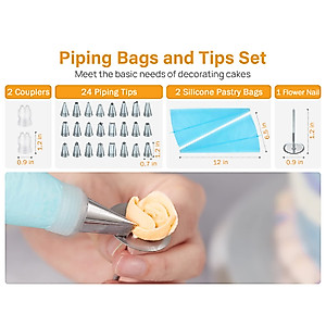 Kootek Aluminium Cake Turntable, 12 Inch Rotating Cake Stand, 35 pcs Cake Decorating Kit Supplies with 24 Numbered Icing Piping Tips, 2 Frosting Spatula, Pastry Bags and Other Baking Tools