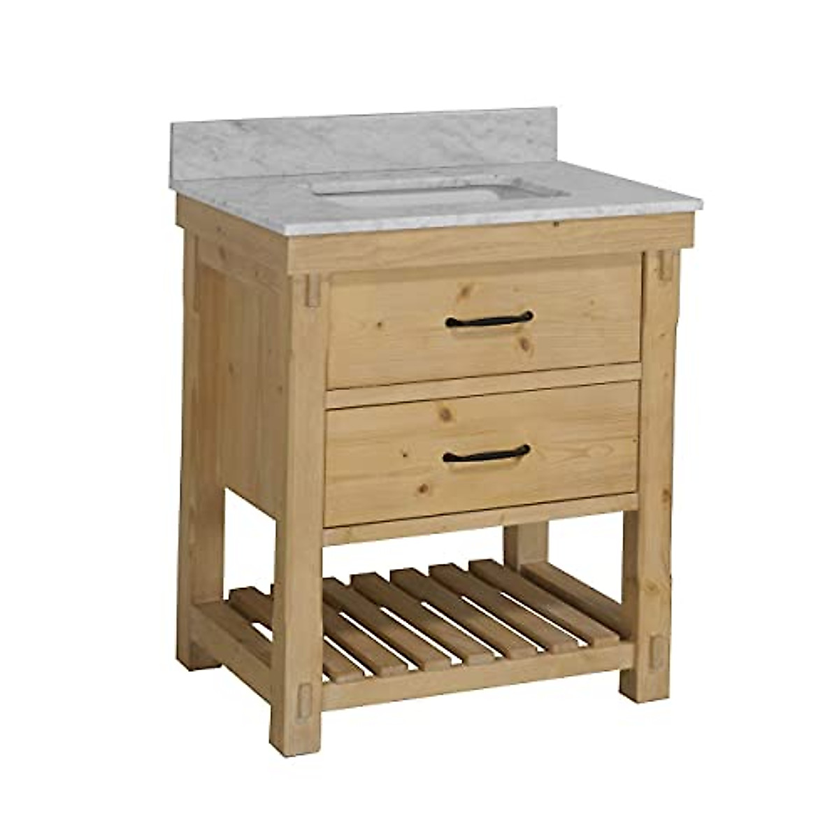 Birmingham 30-inch Bathroom Vanity (Carrara/Driftwood): Includes Driftwood Cabinet with Authentic Italian Carrara Marble Countertop and White Ceramic Sink