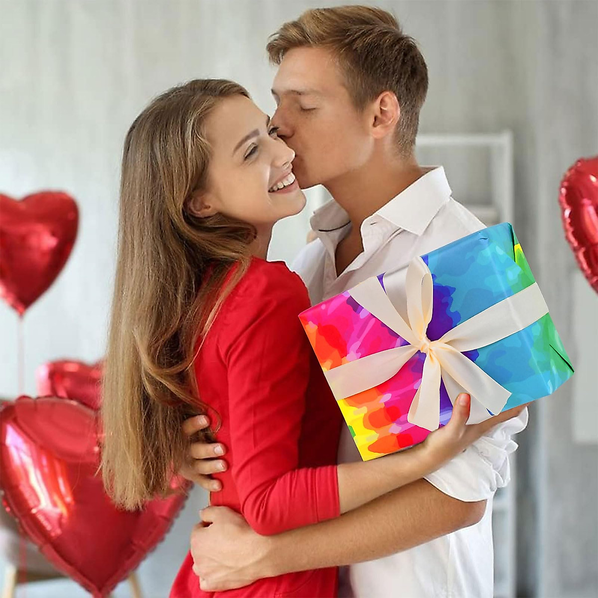 Bolsome Colorful Tie Dye Wrapping Paper Rainbow Gift Wrap Paper for Birthday Christmas Baby Shower DIY Craft, 19.7 x 27.6'', Folded Flat, 12 Sheet