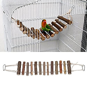Rope Ladder Bird Toy, Wood Stairs Climbing Activity Attachment Natural Wooden Step Swing Hanging Chewing Toys Pet Bridge Cage Birdcage Lovebirds Rodents Parakeets Parrots Cockatiel Gecko Hermit Crab