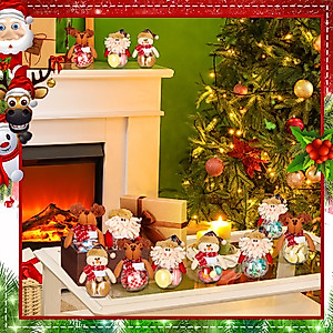 Reallnaive 12 Pcs Christmas Candy Jars 5.91 x 3.15 Inch Plastic Clear Candy Jars with Doll Snowman Santa Elk Lid Christmas Cookie Jar Food Storage Container Candy Box for Holiday Xmas Party Gifts
