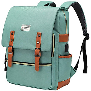 Modoker Vintage Women Laptop Backpack with USB Charging Port, School College Backpack for Women Men Fashion Backpack Fits 15.6Inch Notebook, Slim Casual Travel Daypack Bookbag Green