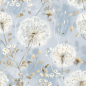 Nukofal Floral Peel and Stick Wallpaper Dandelion Floral Wallpaper Peel and Stick 15.7 inch x 118.1 inch Flower Wallpaper Blue/Gray/White Self Adhesive Removable Contact Paper for Cabinets Decor