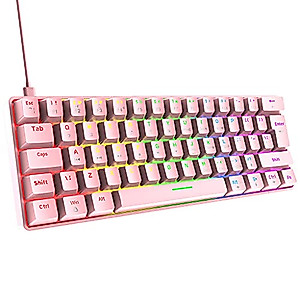 Qksky Mechanical Gaming Keyboard Green/Red Switch 62 Keys USB Wired Gaming Keyboard with 18 RGB Lights Effect Desktop PC Gamer Green switches