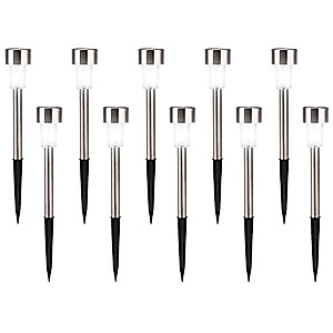 10 Pack Solar Pathway Lights, Solar Garden Lights Outdoor Waterproof, Auto On/Off, Bright Up to 6-8 Hrs, Stainless Steel Led Landscape Lights for Lawn, Yard, Patio, Walkway(White)