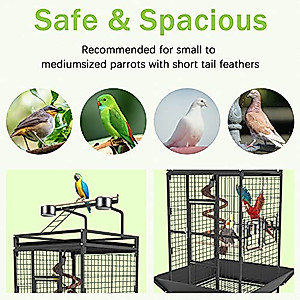 61'' Bird Cage, Large Bird Flight Cages Aviary with Rolling Stand & Bottom Tray, Wrought Iron Birdcage with PlayTop & Rope Bungee Bird Toy for Parakeet, Parrot, Lovebirds, Pigeons, Cockatiels, Macaw