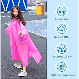 YUNLOVXEE Rain Poncho Raincoats for Kids Reusable - 2 Pack EVA Waterproof Rain Coat with Hood Rain Jacket for Boys Girls (US, Alpha, One Size, Regular, Pink+Blue)