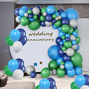 Blue and Green Balloon Garland Kit Dark Green Navy Blue Dark Blue Balloons Arch with Ribbon for Boy Girl Jungle Theme Party Birthday Baby Shower Wedding Graduation Anniversary Background Decorations