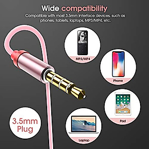 JAAMIRA Sports Wired Earbuds in-Ear Earphones with Microphone &Volume Control -Bass &Noise Isolation Over Ear Headphones with 3.5mm Jack -for Android Phone iPhone Computer Gaming Workout IPX4 Pink