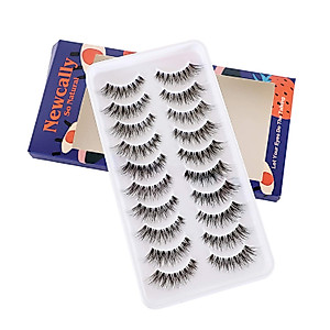Newcally Lashes Natural Wispy False Eyelashes Cat Eye Lashes Hand-Knotted Soft Light Volume Fake Lashes Multipack