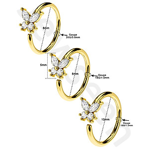 Jewseen 14K Solid Gold Nose Rings Hoop 18G 20G Nose Ring Butterfly Thin Nose Piercings Nose Piercing Jewelry for Women