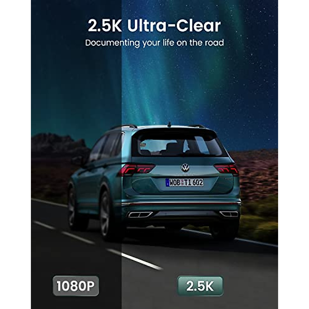 Car Camera 2.5K UHD Dash Cam, WiFi Dash Camera for Cars, Front Dashcam for Cars with Super Night Vision, WDR, 170°Wide Angle, Loop Recording, G-Sensor, 24 Hours Parking Monitor, APP, Support 128GB Max