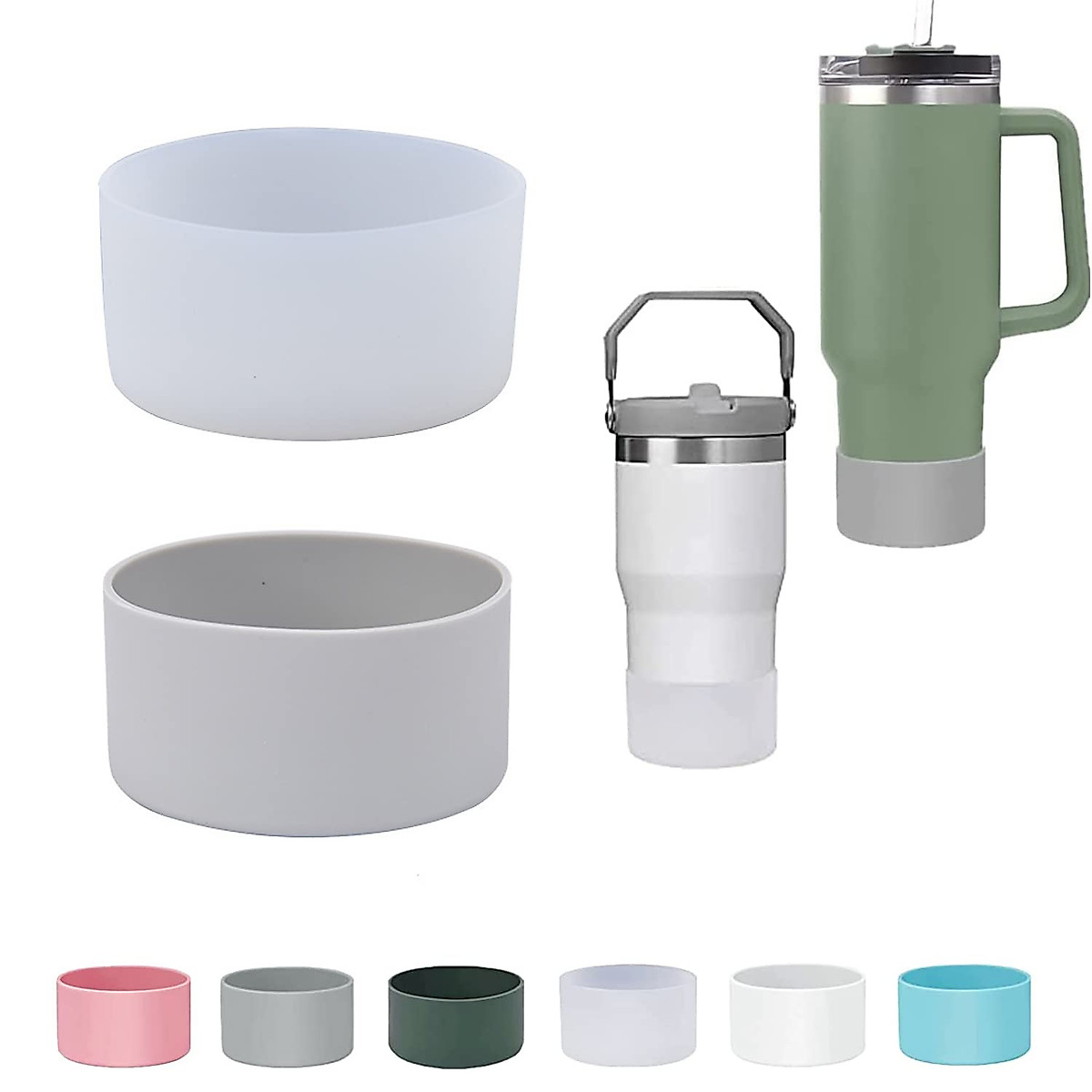 Silicone Boot for Stanley 40 oz Quencher Adventure-Stanley IceFlow 20oz 30oz Rubber Bottom Tumbler Accessories,Protective Water Bottle Bottom Sleeve Cover,BPA Free (Grey+Transparent)