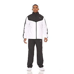 Spalding Mens Performance Woven Tracksuit Set - 2 Piece Set with Full Zip Jacket and Pants, Black/White, L