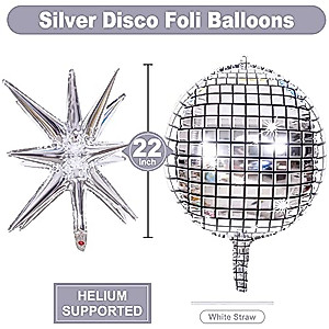 9 Pcs Giant Silver 4D Disco Ball Balloons, 22 Inch Silver Explosion Star Foil Mylar Balloons And 4D Round Metallic Silver Disco Balloons For 70s 80s 90s Disco Theme Party Decorations