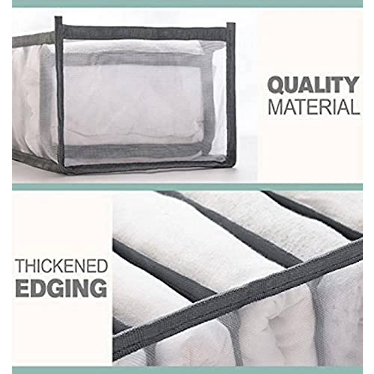 NEATR Wardrobe Organizer, 7 Grids Washable Clothes Organizer for Folded Clothes, 2 Pieces Foldable Wardrobe Clothes Organizer for Jeans, Dividers Nylon Clothing Organizer for Drawer (14.2Lx9.84Wx7.87H inch)