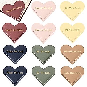 12 Pieces Bible Verse Leather Heart Bookmark Cute Heart Page Corner Bookmarks for Book Lovers Leather Bookmarks Reading Accessories for Office School Home Women Men Bookworm Present Supplies, 6 Styles