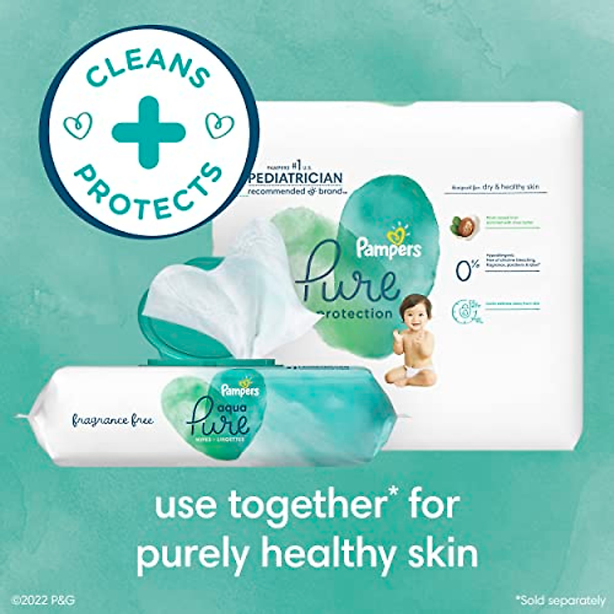 Pampers Aqua Pure Sensitive Baby Wipes 10X Pop-Top 560 Count