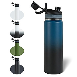 Kerilyn Insulated Water Bottle with Straw, Dual-use Lid, Stainless Steel Sports Water Bottle, For Cold & Hot Drinks Double Walled Insulated Thermos, Leakproof Vacuum Water Jug (24oz, blue-black)