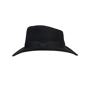 Men's Indiana Outback Fedora Hat Black Crushable Wool Felt by Silver Canyon, Black, Large