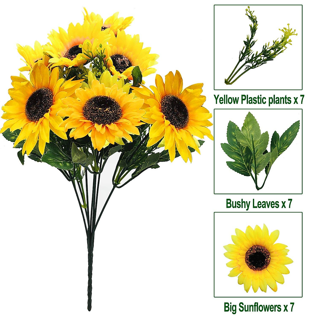 TURNMEON 28Pcs Sunflowers Artificial Flowers Bulk Summer Decor, 4 Pack Fake Flowers Silk Faux Sunflower Bouquet Arrangement for Vase Wedding Table Home Porch Indoor Outdoor Cemetery Decorations