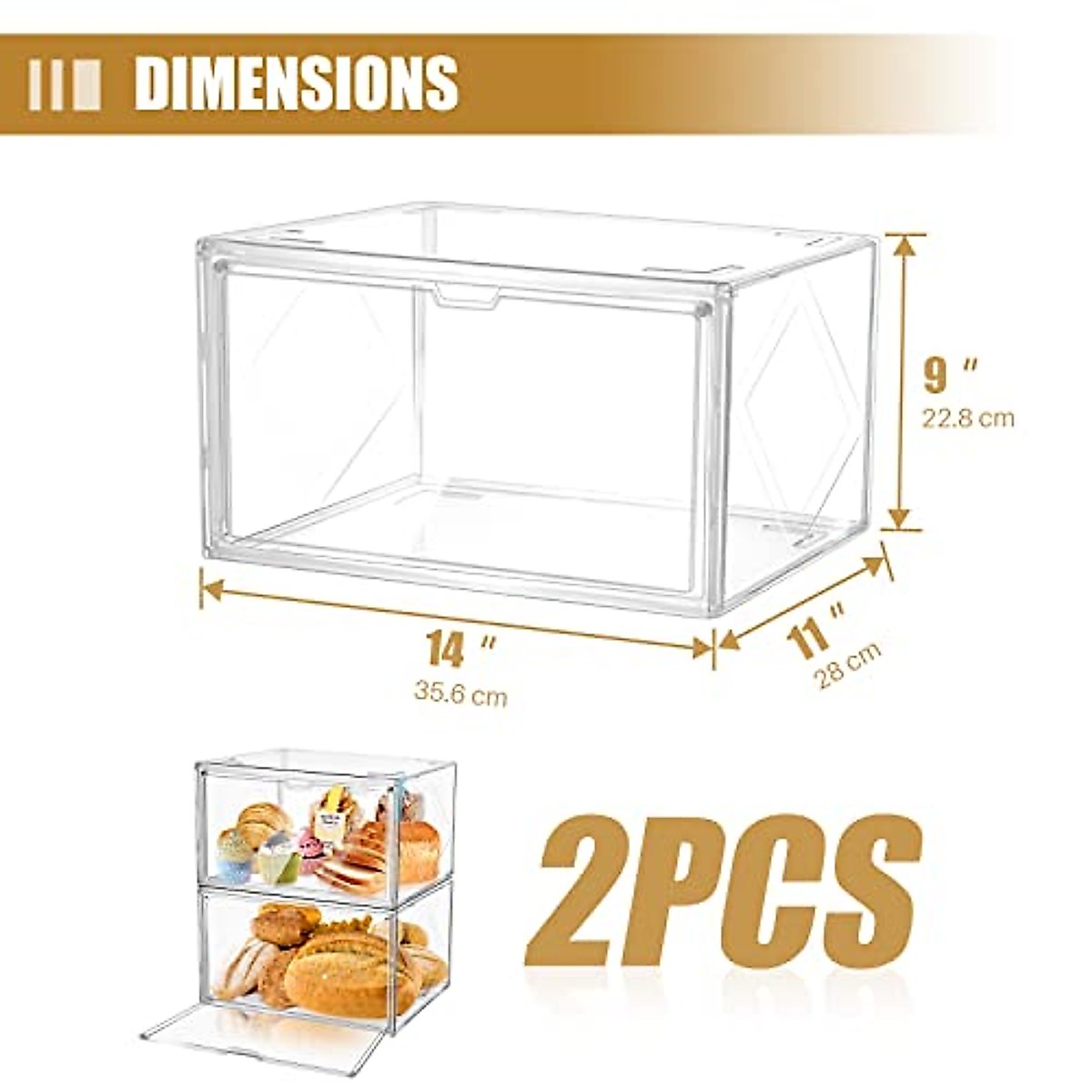 ONLYOILY 2PCS Upgrade Large Bread Box for Kitchen Countertop, Plastic Bread Box Bread Holder, Stackable Double Layer Bread Storage Container, Clear Bread Boxes for Kitchen Countertop, Pantry Storage