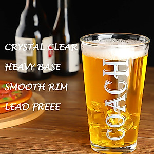 Newtay 3 Pieces Coach Pint Glass Football Soccer Softball Basketball Coach Gifts 16 oz Baseball Drinking Glasses for Drinking Water Wine Say Your Thanks to Coach Suitable for Both Men or Women