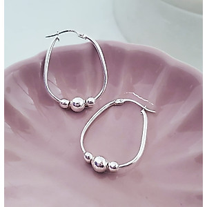 Hoops & Loops 925 Sterling Silver Bead Ball Hoop Earrings,18mm Dangle Drop Beaded Earrings for Women