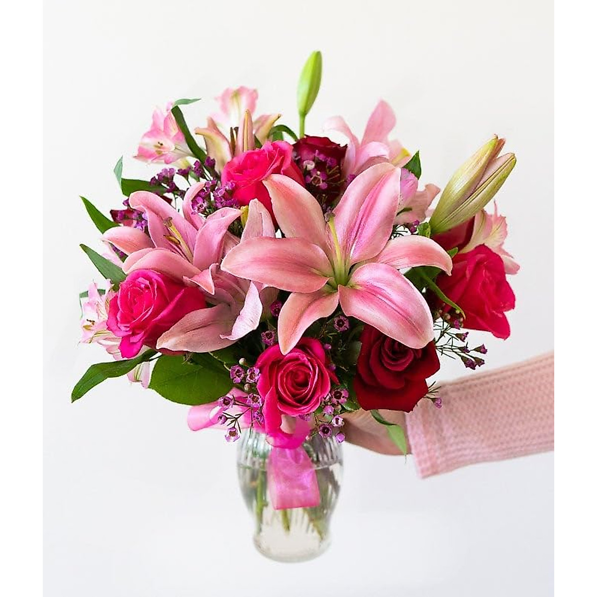 DELIVERY BY FRIDAY, 8/2 GUARANTEED IF ORDER PLACED BY 8/1 BEFORE 2PM EST From You Flowers - Rose and Lily Bouquet with Glass Vase (Fresh Flowers) Birthday, Anniversary, Get Well, Sympathy,