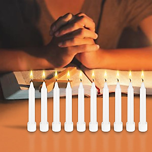 Mega Candles 10 pcs Unscented White 5 Inch Taper Candles, Multi Purpose, Household General Usage, Emergency Lighting, Church, Prayer Vigils, Religious Ceremonies