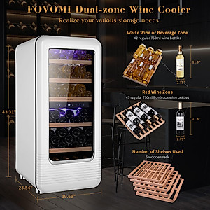 FOVOMI Wine Fridge,91-bottle Wine Cooler Dual Zone Large Wine Beverage Refrigerator Freestanding Cellar,Holds 91bottles or 49bottles+90 cans(6-year)