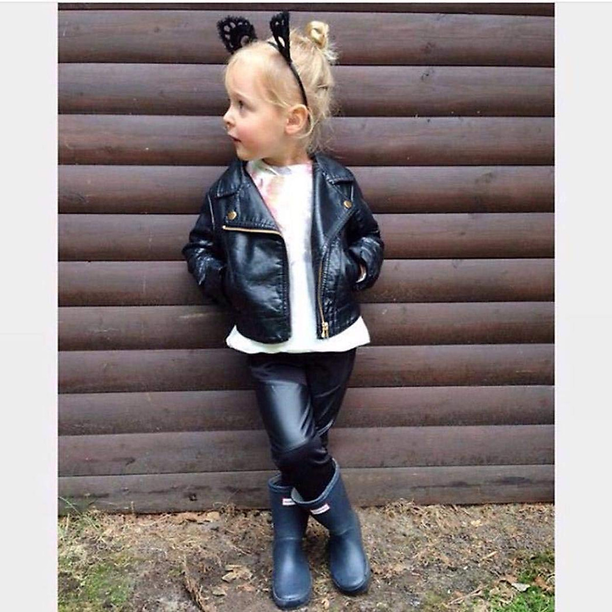 GLIGLITTR Toddler Baby Boy Girl Motorcycle Faux Leather Jackets Coat Winter Outwear for 1-6Y (Black, 2-3T(Size 90)