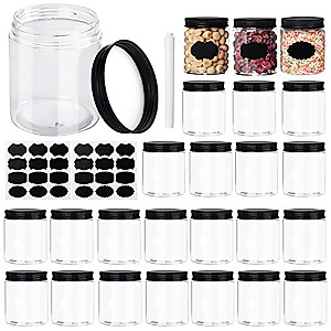 8 OZ Plastic Jars with Lids, (Crazystorey)24 Pack Clear Small Plastic Leak-proof Sealed Storage Jar Slime Containers for Kitchen Household Food Dry Goods Creams Included Extra Label and Pen