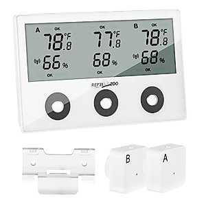 REPTI ZOO 3-Channel Reptile Thermometer Humidity Gauge, Wireless Digital Hygrometer with Alarm Function, Large Screen Display