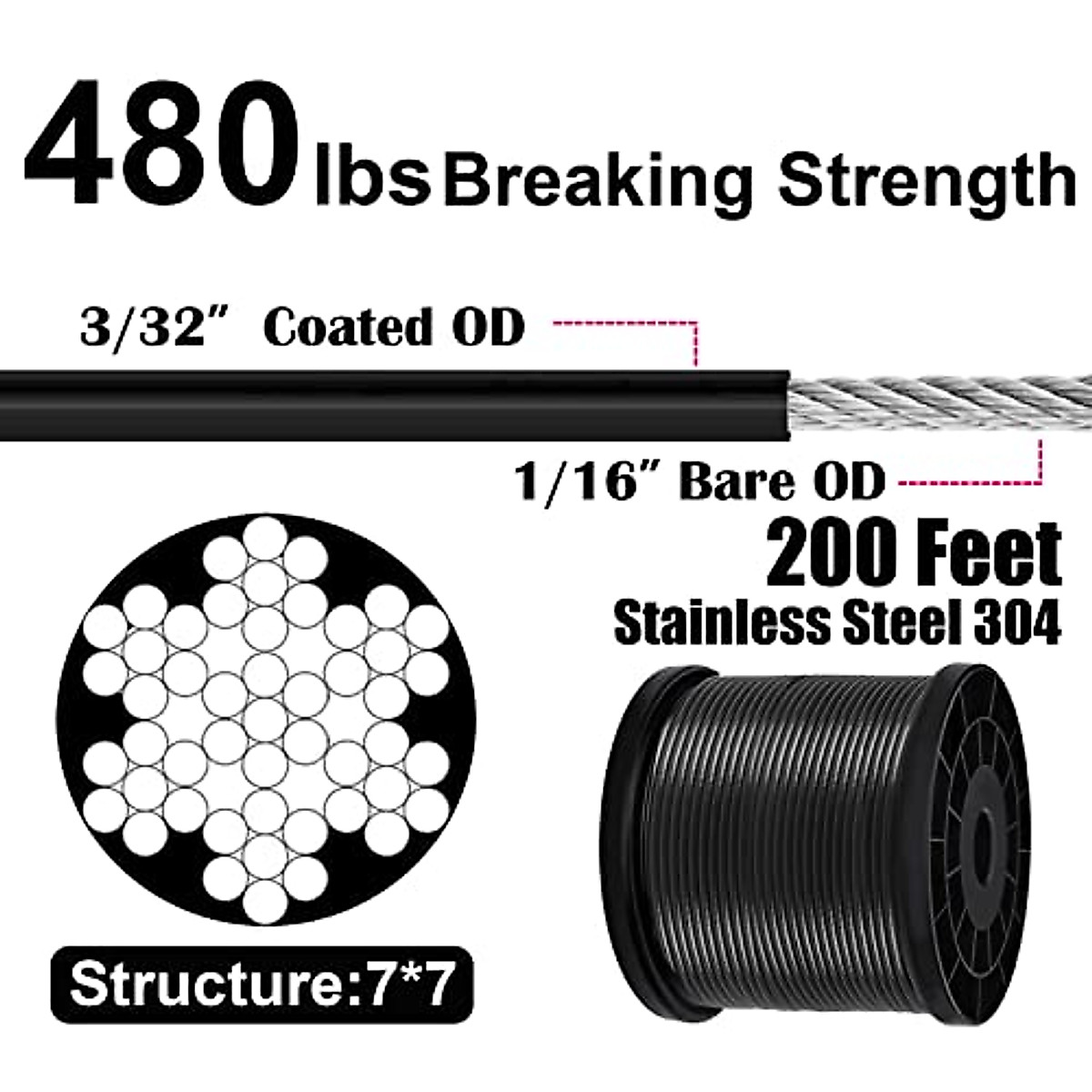 BESTEEL String Light Hanging Kit with 200 Feet Nylon Coated Stainless Steel 304 Wire Rope, String Lights Suspension Kit Included Enough Accessories, Humanized Collocation, Easy to Install