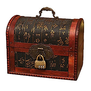 LDCHNH Portable Wood Distressed Treasure Chest Metal Password Storage Case Prop