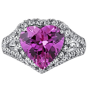 PEORA 5.00 Carats Heart Shape Created Pink Sapphire Ring Sterling Silver Size 6