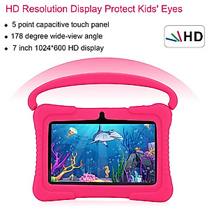 YCQ Kids Tablet Q8,7 inch Android Tablet PC,2GB RAM 32GB ROM,WiFi,Dual Camera,Educational,Games,Parental Control APP(Pink)